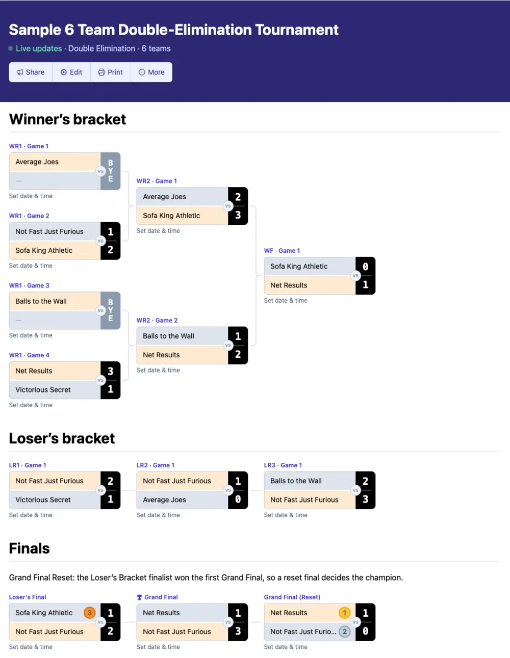 6 Team Double Elimination Bracket Generator | Free + Printable PDF/CSV
