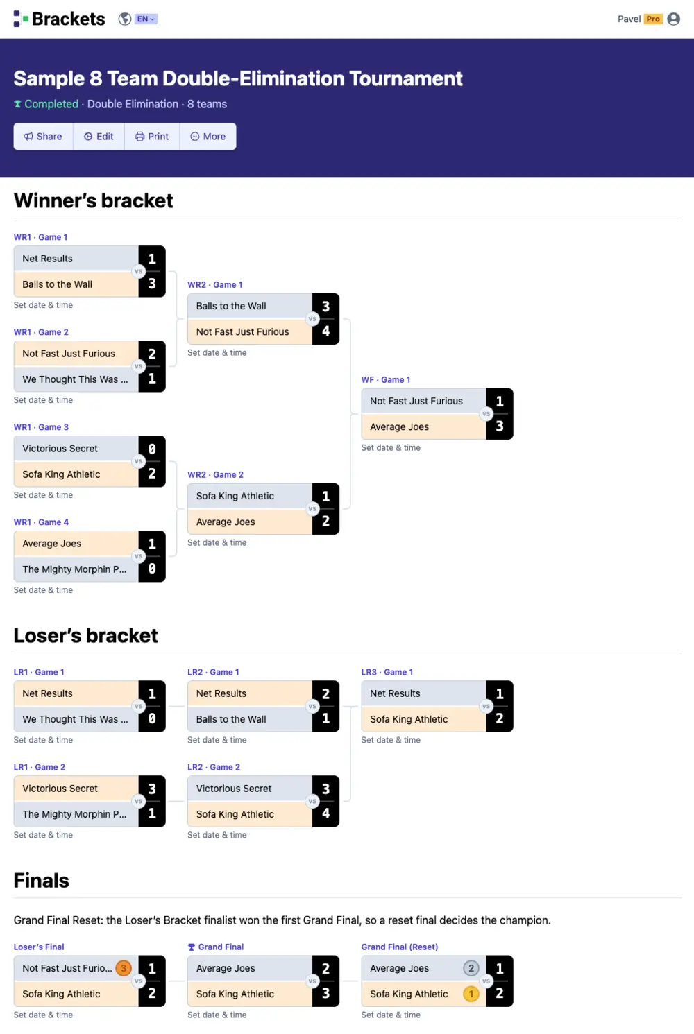 8 Team Double Elimination Bracket Generator | Free + Printable PDF/CSV
