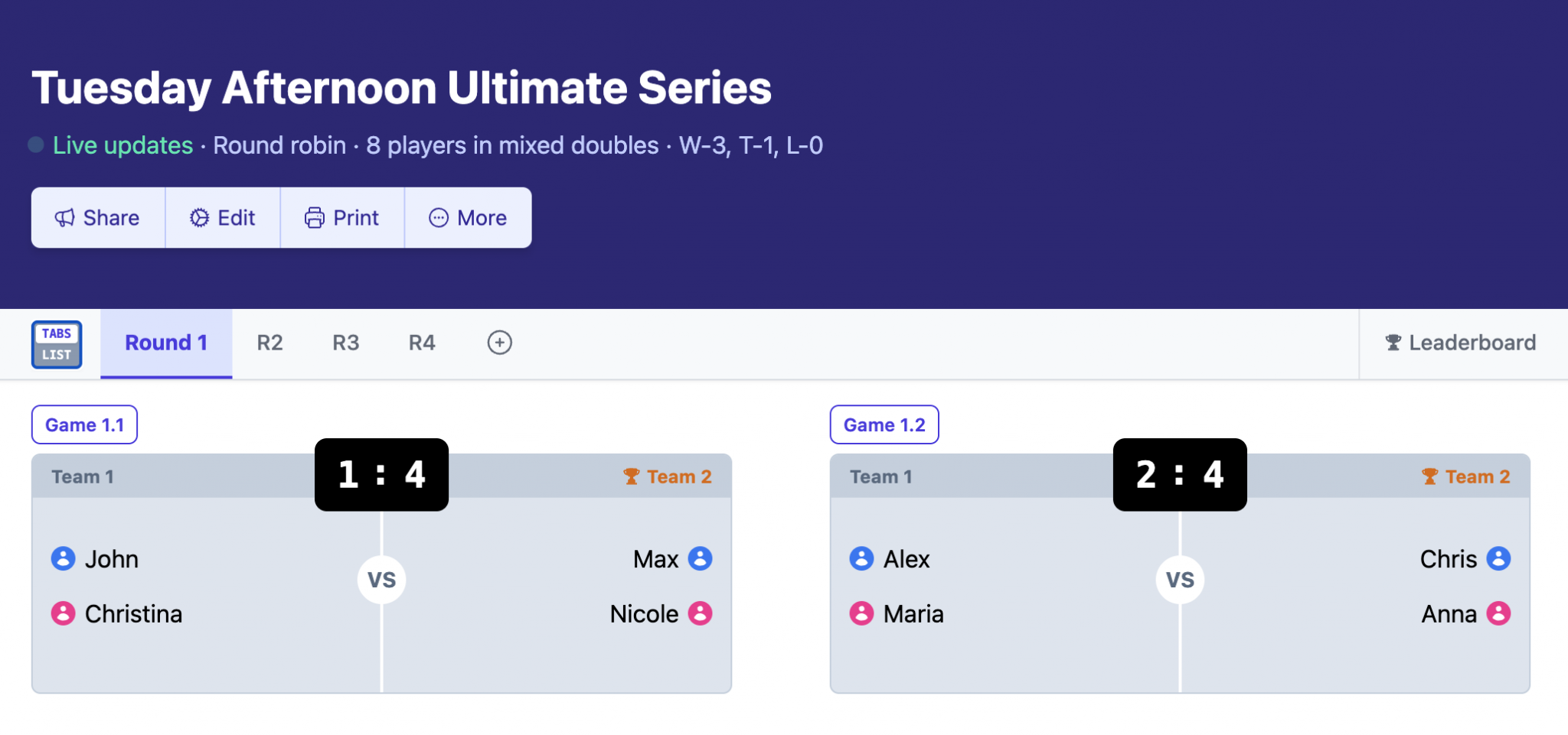 Generator Turnamen Round Robin | Bracket Maker App