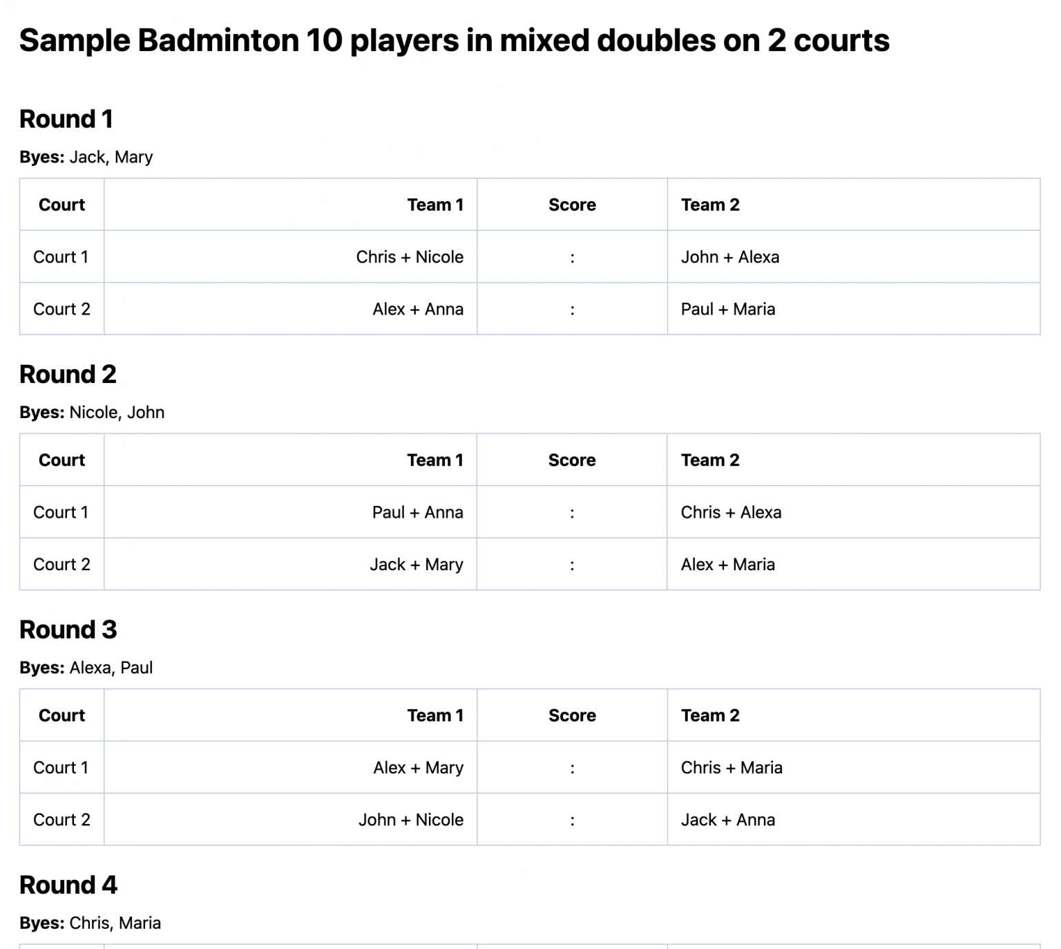 Badminton Round Robin Tournament Generator | Free + Printable PDF & CSV