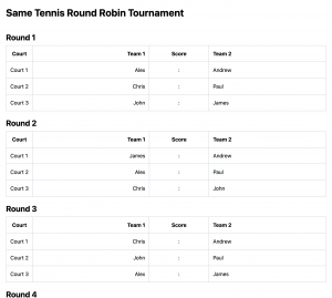 Tennis Round Robin Tournament Generator | Free + Printable PDF & CSV