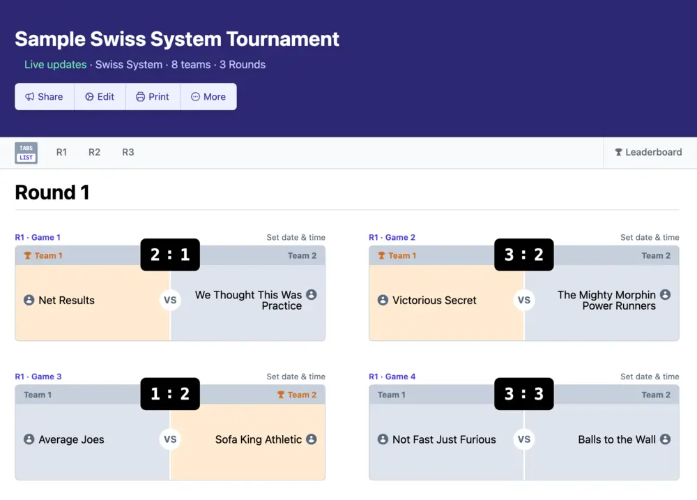 Swiss System Tournament Generator | Bracket Maker App